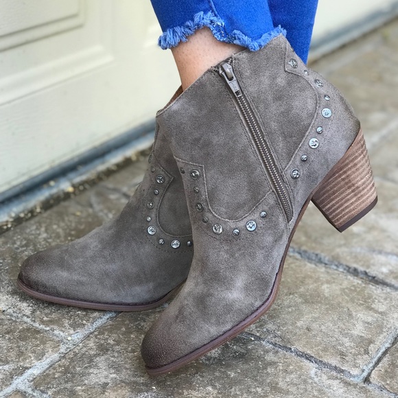 Anthropologie | Shoes | Taupe Metal Studs Distressed Heeled Ankle ...